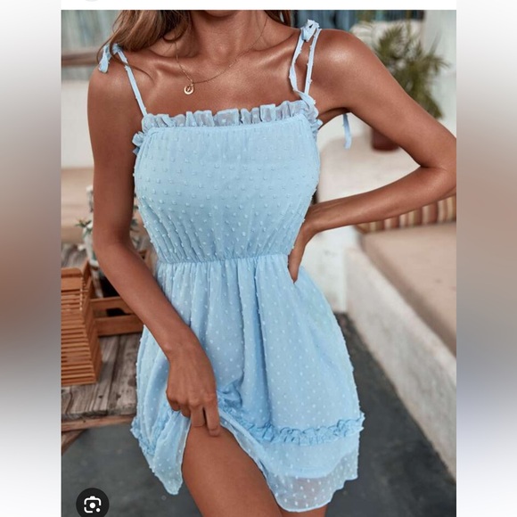 SHEIN | Dresses | Shein Light Soft Blue Swiss Dot Mini Sundress | Poshmark
